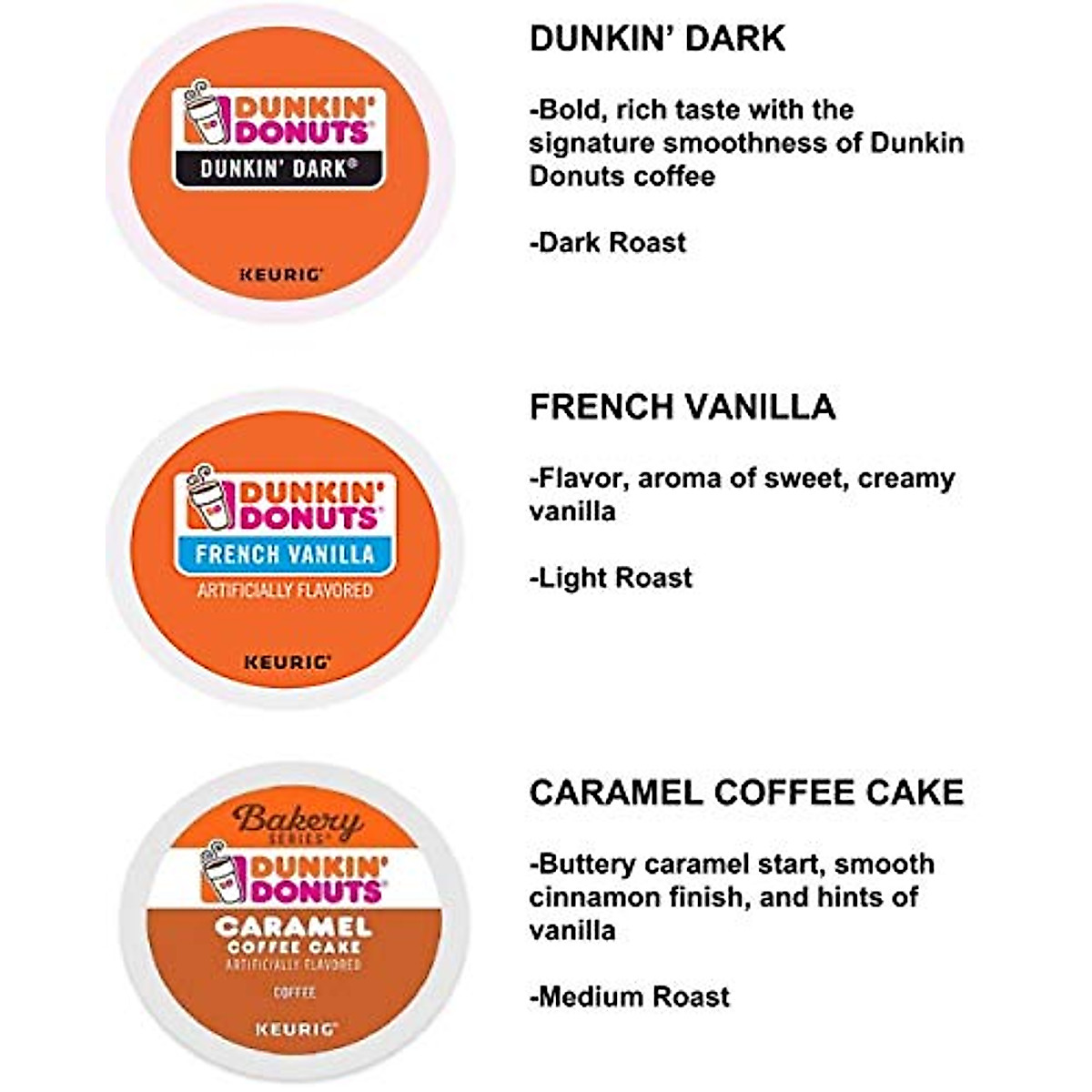 Variety pack of Dunkin Donuts Coffee K Cups for All Keurig K Cup Brewers - (6 flavors, NO DECAF, 4 K cups each flavor, Total of 24)