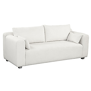 Favfurish 82" Modern Loop Yarn Fabric Sofa,Minimalist 2-3 Seat Couch with Extra Wide Domed Arms,One-Piece Seat Frame,Easy to Install,Loveseats for Living Room, Bedroom, Apartment,Office,White