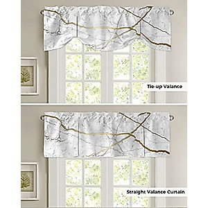 Yun Nist Tie Up Curtain Valance for Kitchen,White Marble Gold Crack Inlay Window Valances Adjustable Tie-up Shade Valance,Fashion Abstract Geometric Art Rod Pocket Short Curtains for Bathroom 42x12in