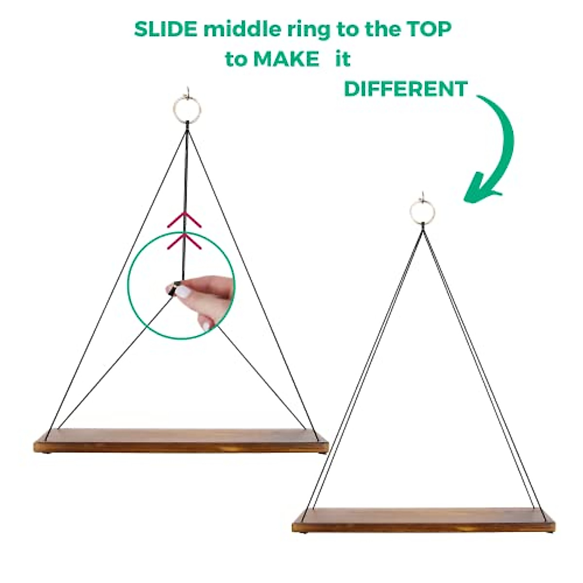 FORESTBARN Hanging Shelves, Set of 2, Boho Wall Decor Shelf, Floating Shelves, Rope Hanging Shelves, Hanging Shelf for Plants, Bedroom Bathroom Living Room Wall Shelves, Brown…