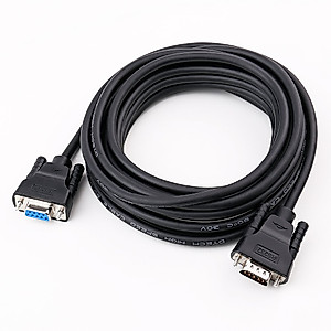 DTech DB9 RS232 Serial Cable Male to Female Null Modem Cord Full Handshaking 7 Wire Crossover for Data Communication (15 Feet, Black)