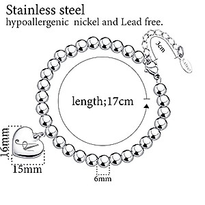 Estendly Initial Heart Charm Bracelets for Kids 6mm Stainless Steel Beaded Delicate Letters C Bracelet Jewelry Birthday Gift for Sister