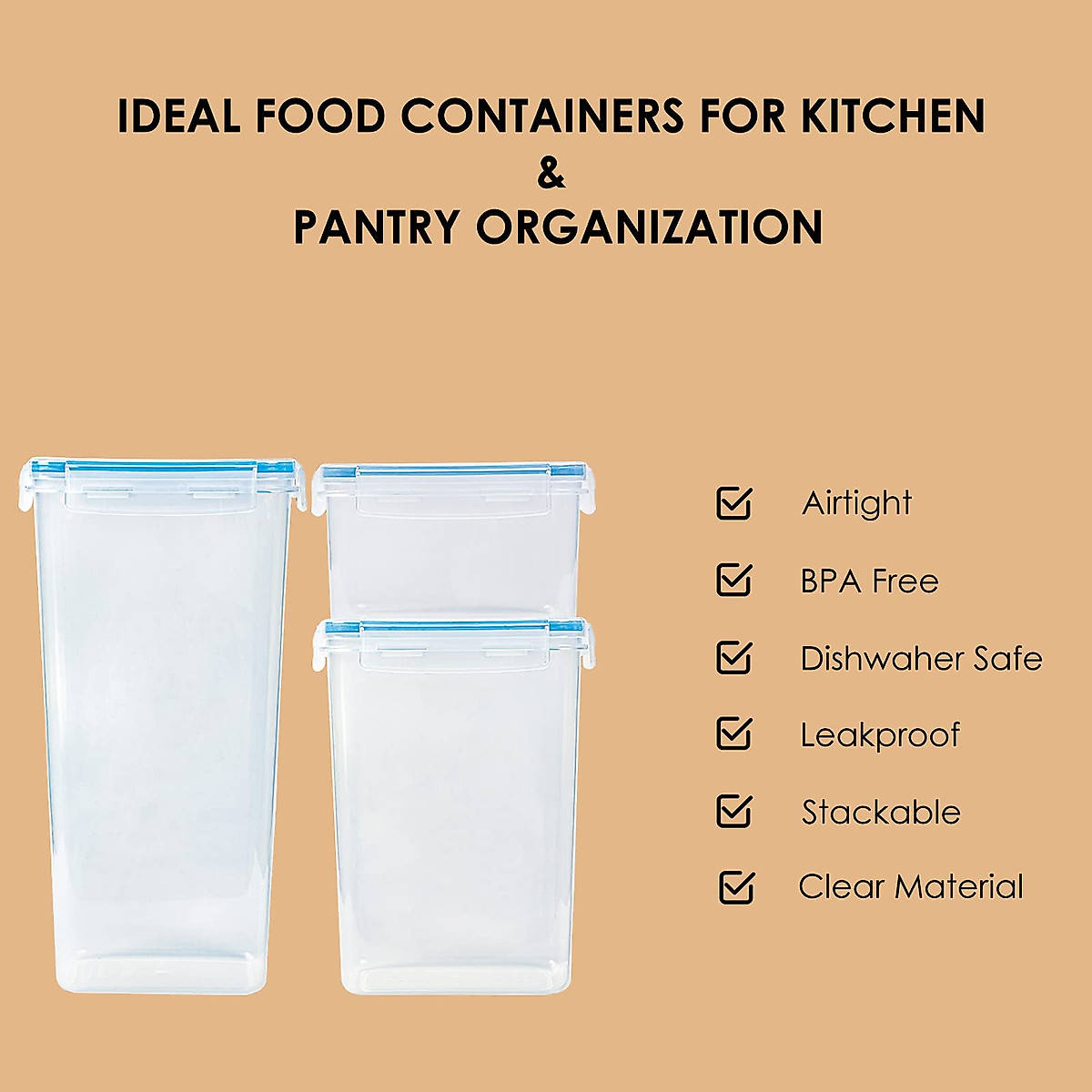 Airtight Food Storage Containers, 12 pcs BPA-Free Clear Cereal Containers, Plastic Canisters with Lids for Kitchen & Pantry Organization, Ideal for Cereal, Rice, Flour & Sugar, Grains, Beans