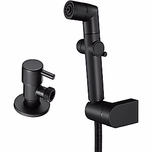 Bidet Sprayer for Toilet, Stainless Steel Handheld Bidet Toilet Sprayer Set with Hose, Easy Install, Perfect for Personal Hygiene,Black (Color : Black with Angle Valve)