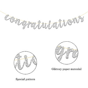Silver Glitter Congratulations Banner for Wedding, Anniversary, Graduation, Congrats Master Bunting, Retirement Party Decorations Supplies