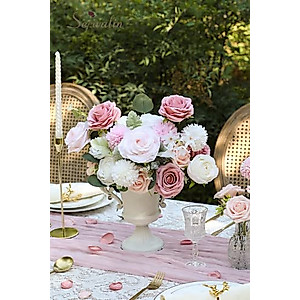 Serwalin Artificial Flowers Fake Silk Flowers for DIY Wedding Bouquets Cake Decoration Mixed Roses Combo Blush Pink and White Flower Centerpieces Arrangements for Party Table Chair Decor