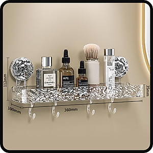 Generic Androf Acrylic Transparent Shower Storage,Raidley Easymount Bathroom Storage Shelf - No Drilling Required,Suction Cup Wall Mounted Style Glacier Pattern Suction Cup Shelf (Transparent,Small)