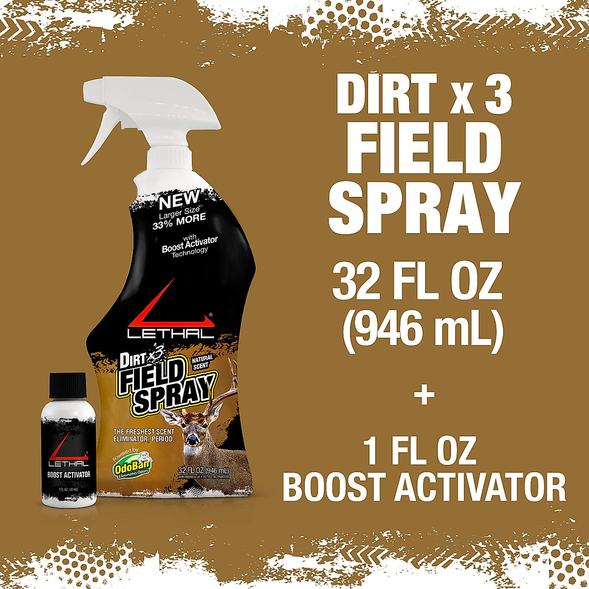 LETHAL Original Field Spray and Dirt x3 Field Spray Cover Scent Bundle, Human Scent Eliminating Agent for Hunting Clothes, Gear, and Equipment, 32 Ounce Spray Bottles, 1 of Each