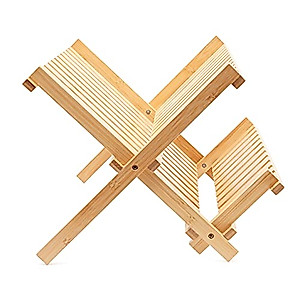 Amazon Basics Folding 2-Tier Wide-Slat Bamboo Dish Drying Rack - Collapsible, Natural