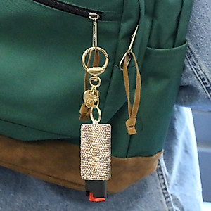 Hope Bobbie Bling-it-On Pepper Spray Keychain-Maximum Strength OC Spray for Self Defense-Fashionable Key Holder-7ft (2M) Range, Glitter Rhinestone Cute Pepper Spray for Women (Gold)