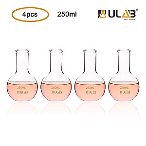 ULAB Boiling Flask of Flat Bottom Set, 4pcs of Vol.250ml, Borosilicate 3.3 Glass Material, UBF1009