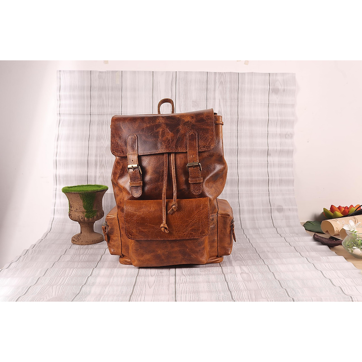 BIDRACHIE Brown Leather Backpack, Genuine Top Grain Leather Rucksack, Leather Travel Bag For Men & Women, Genuine Fine Leather Bags Manufacturers