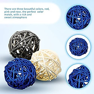 24 Pcs Rattan Balls 1.8 Inches Wicker Balls Orb Decorative Balls for Centerpiece Bowls Vase Fillers for Home Decor Glass Table Room Kitchen Aromatherapy Wedding Decorations, Dark Blue, Gray, White