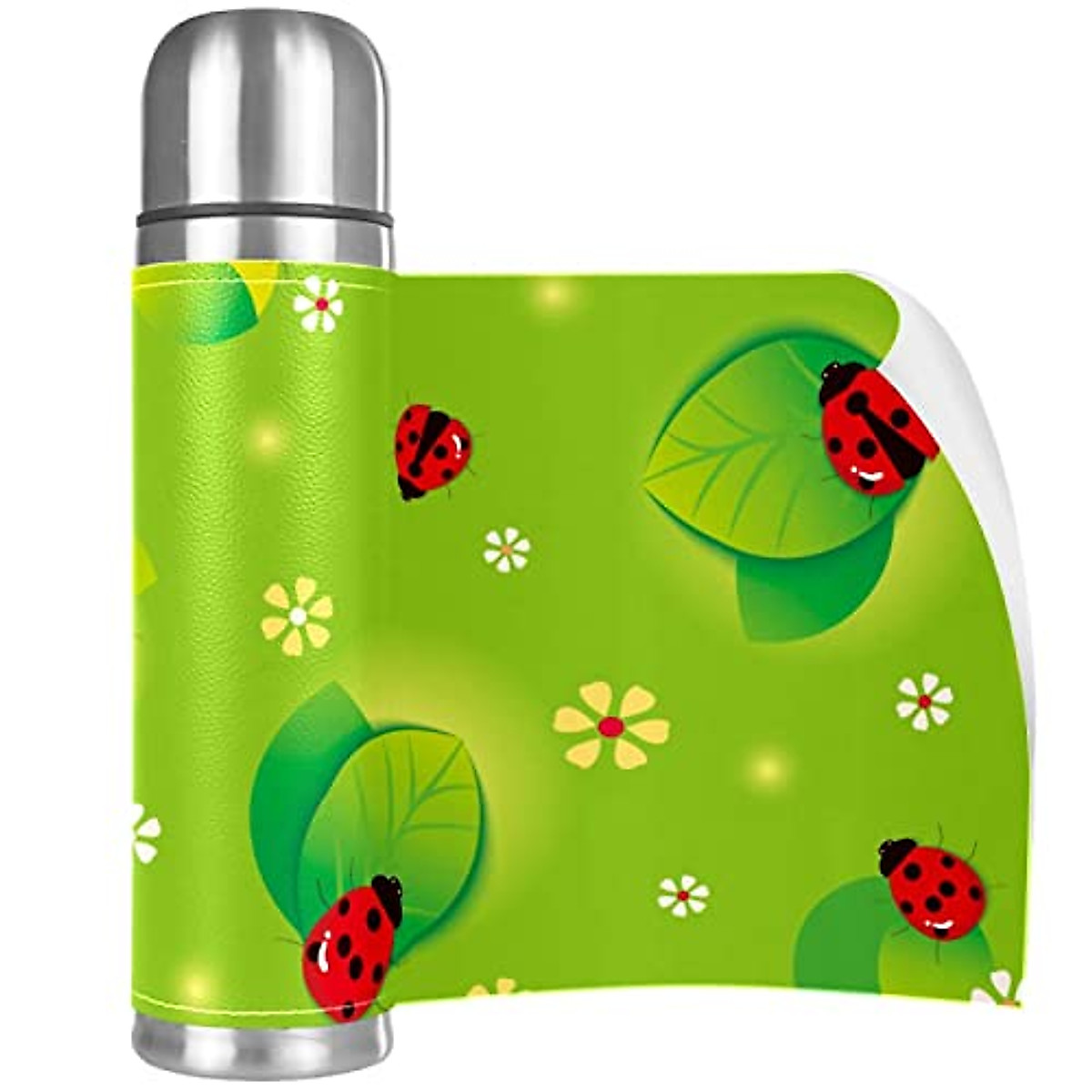 Insulated Water Bottle Stainless Steel Water Bottles Metal Water Bottle, Spring Ladybug Flower Leaves