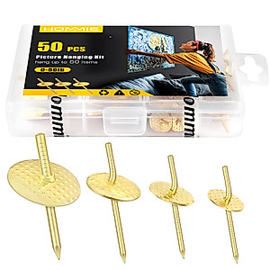 Picture Hanging Nails, Hommie Picture Hangers with10-60 lbs 50PCS Picture Hangers Hardware kit One Step Picture Hangers Nails for Drywall, Picture Frame, Canvas, Mirror Hanging Decoration