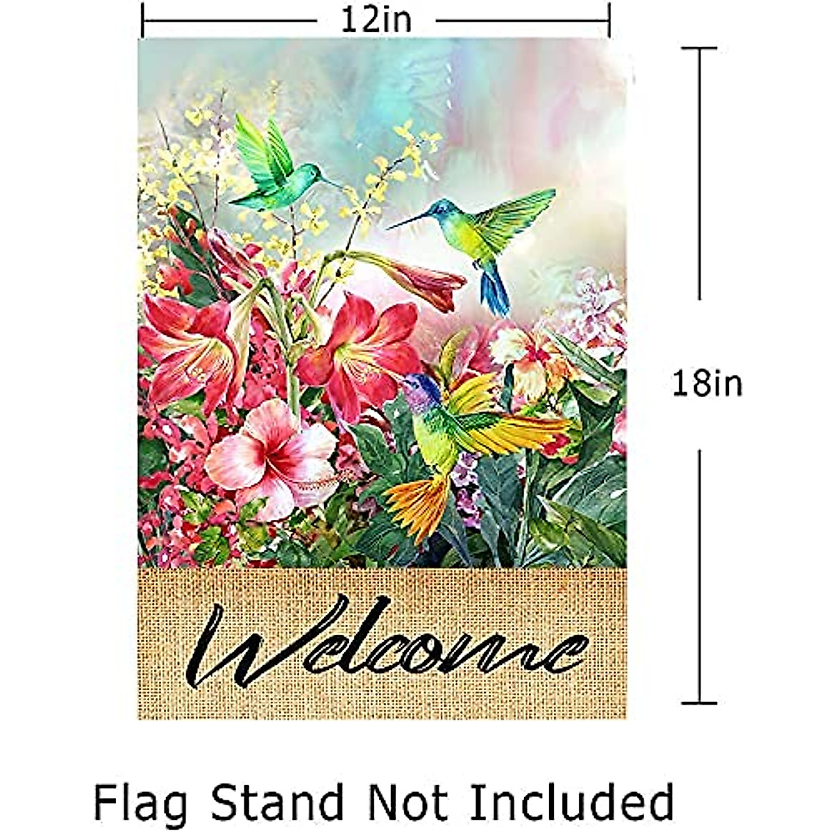 Hummingbird Garden Flag Spring Hibiscus Flower Summer Garden Flags 12x18 Double Sided Welcome Flag Home Outdoor Patio Yard Lawn Decor