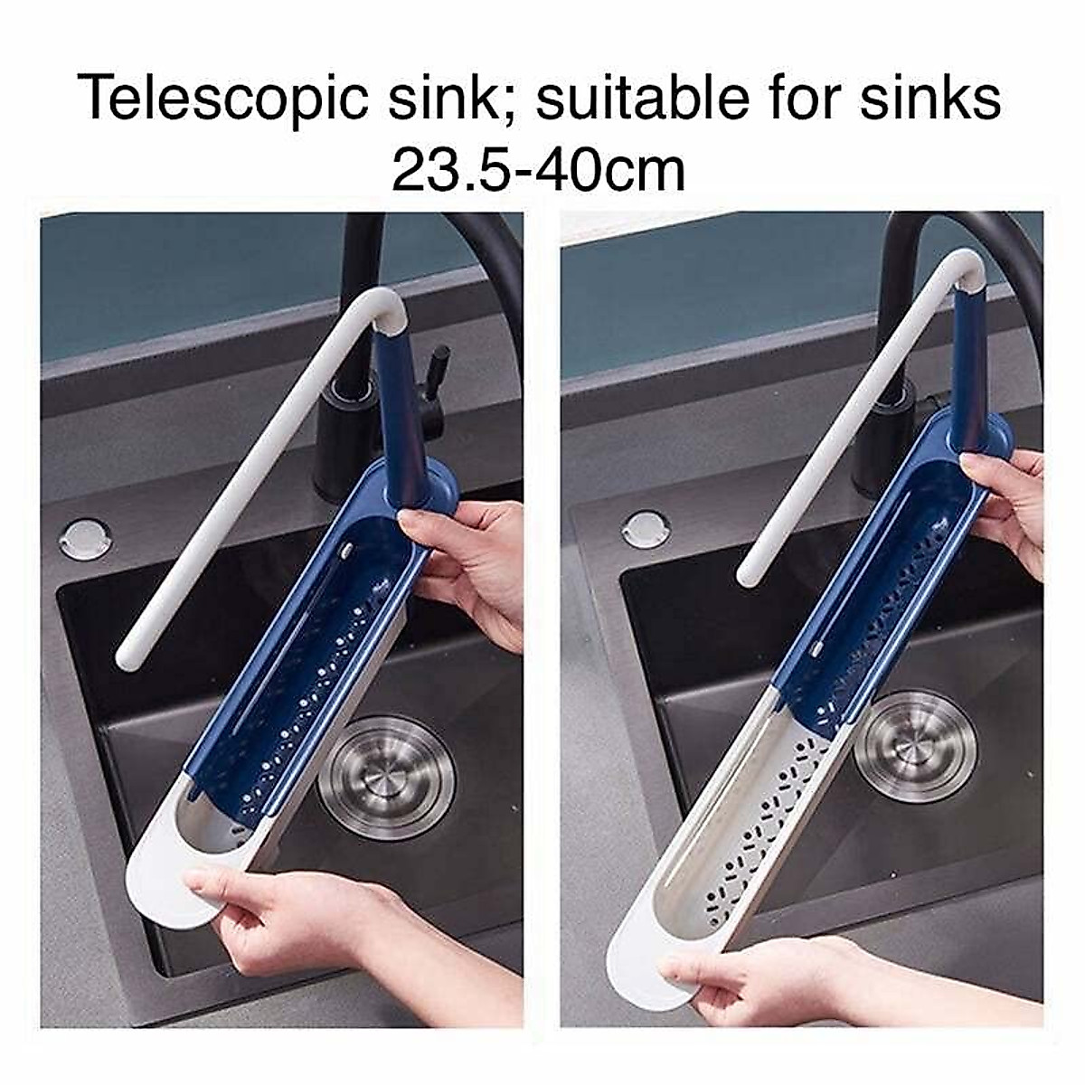 Adjustable Telescopic Sink Storage Organizer Rack Sponge Soap Drain Basket Expandable Organizer for Home Kitchen with Dish Cloth Hanger (Green)