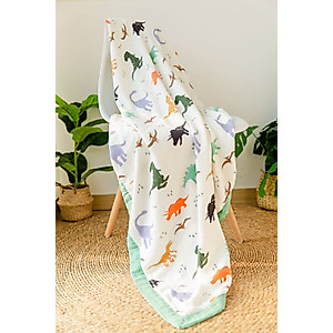 Little Jump Dinosaur Muslin Blanket Baby Quilt - Silky Soft and Breathable Crib Blanket for Daycare - Large 47" x 47" - 2 Layers Toddler Summer Blankets for Boys (Dinosaur)