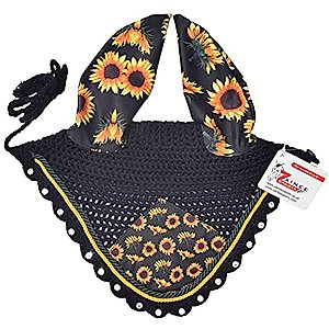 Sunflower Horse Fly Bonnet Net Hat Hood Mask Fly Veil Gift Hand Made Polyester (Horse/Full, Black)