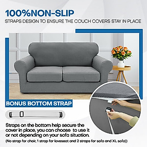 XINEAGE 2024 Newest 3 Pieces Couch Covers for 2 Extra Large Cushion Sofa Super Stretch Sofa Cover for 2 Large Seat Universal Loveseat Slip Cover for Living Room (Light Gray), 71"-91"(2 Cushions)