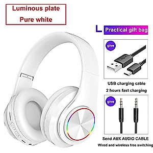 Niaviben 3 in 1 Wireless Headphones Bluetooth Headset Color LED Light Gaming Headset Stereo Headset with Microphone MP3 Player Headset White