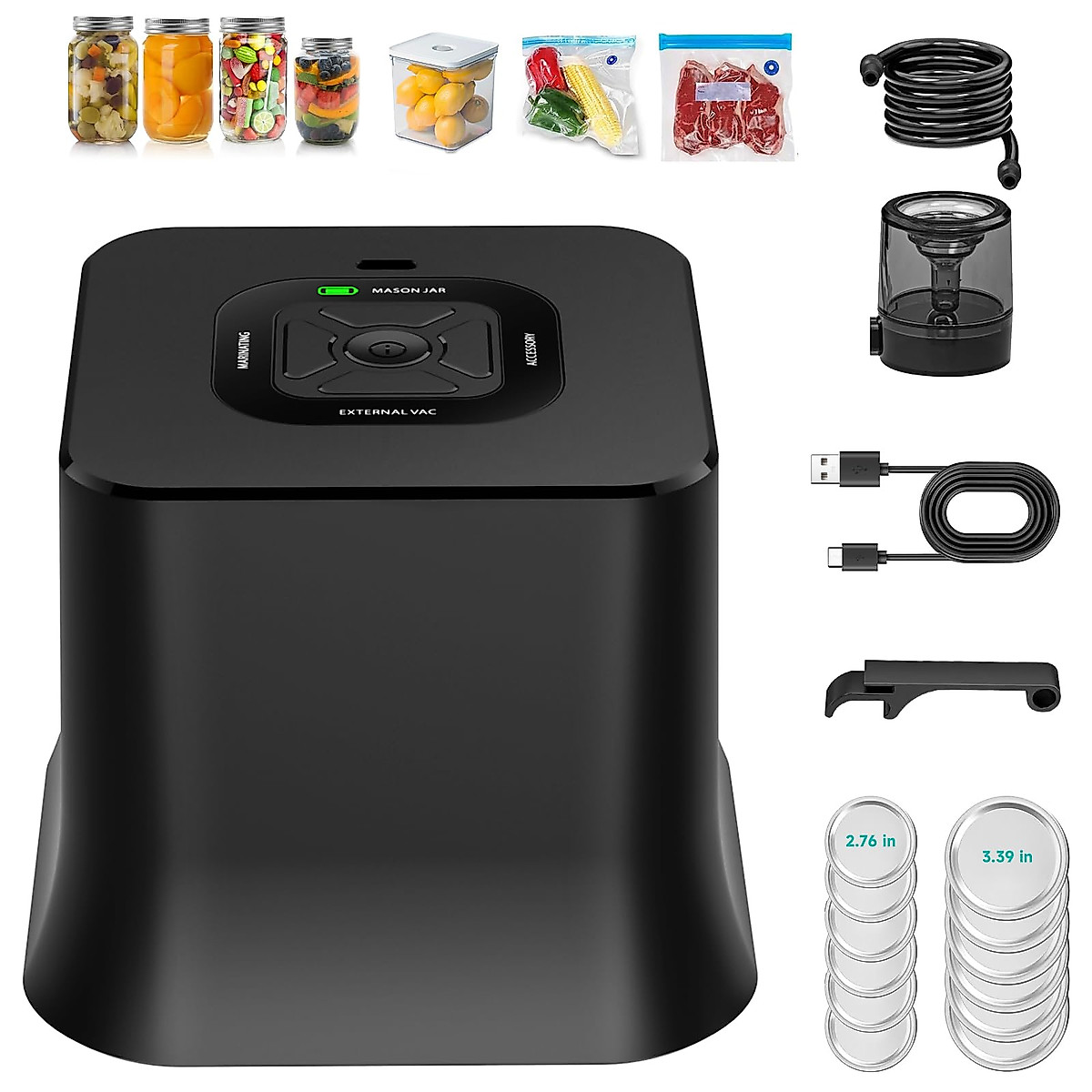 4-in-1 Electric SEANCHEER Mason Jar Vacuum Sealer with Assembly Vacuum Pump for Food Storage, Automatic Vacuum Sealer Compatible with Wide&Regular Mouth Mason Jars,Vacuum Bags,Vacuum Boxes,Wine Bottle