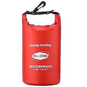 WELL-STRONG Dual Waterproof First Aid Kit Boat Emergency Kit with Buckles for Fishing Kayaking Boating Swimming Camping Rafting Beach Red