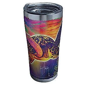 Tervis Triple Walled Guy Harvey Insulated Tumbler Cup Keeps Drinks Cold & Hot, 20oz - Stainless Steel, Neon Turtle
