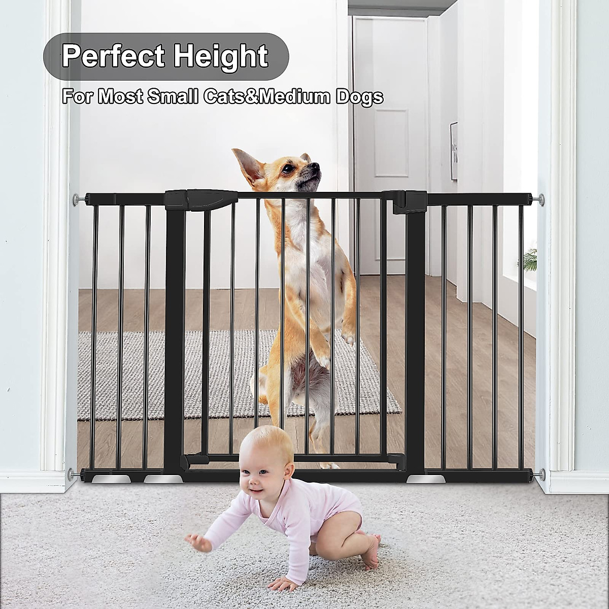 SYCYH Baby Gate for Stairs and Doorways 29.93" to 51.5" Extra Wide Safety Baby Gate with Door, Auto-Close Safety Pet Dog Gates for The House