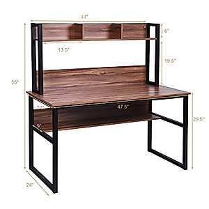 Tangkula Computer Desk with Hutch, Home Office Desk Study Writing Desk with Storage Bookshelves, Space Saving Computer Workstation for Home Office (Light Walnut)