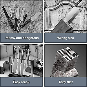 Knife Block Holder, Cookit Universal Knife Block without Knives, Unique Double-Layer Wavy Design, Round Black Knife Holder for Kitchen, Space Saver Knife Storage with Scissors Slot