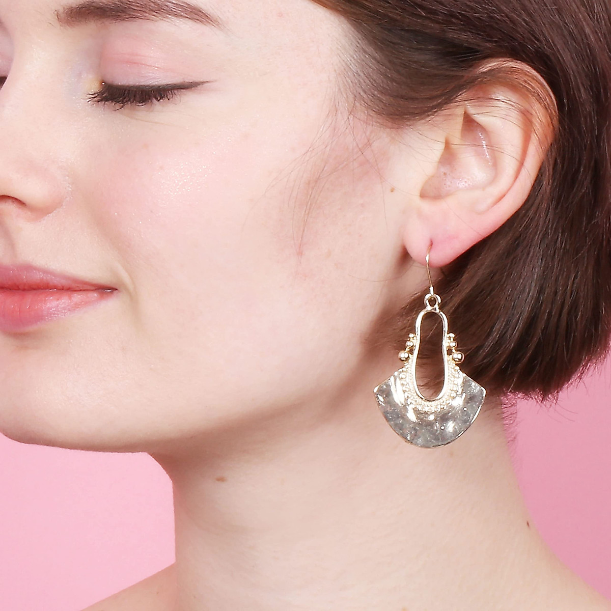 Boho Chic Hollow Shield Shape with Hammered Drop Earrings