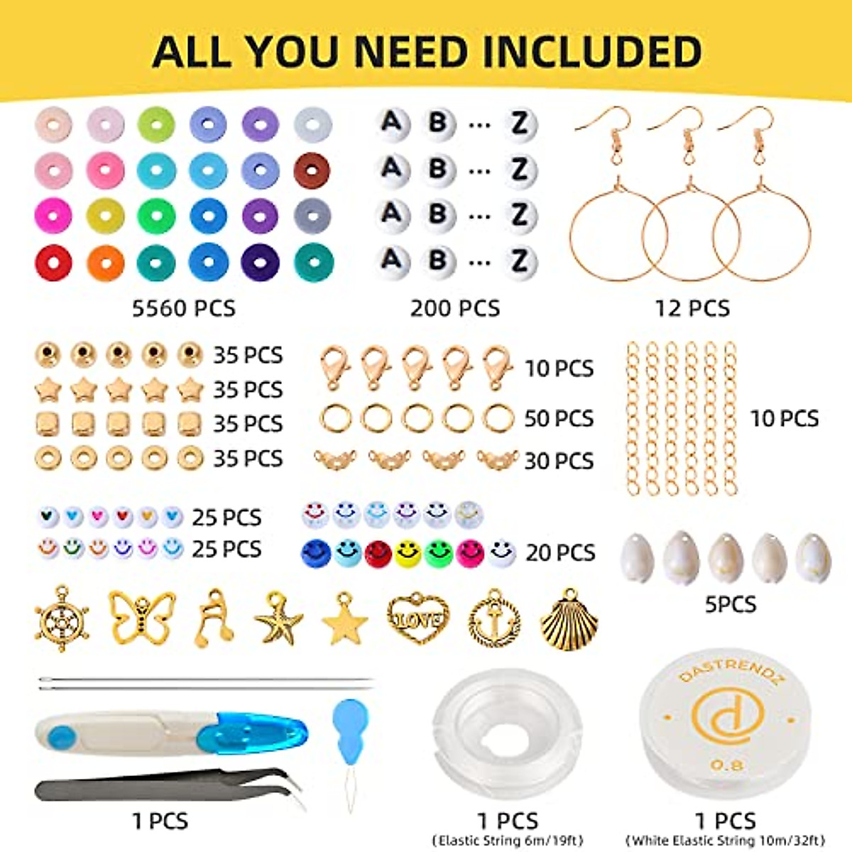 DASTRENDZ 6000+ Polymer Clay Beads Bracelet Making Kit Flat Round Clay Beads Heishe Beads for Jewelry Bracelets Necklace Making Kit Adult Kidz, Fun Craft Kit, Teen Girl Gifts Jewelry Making Kit