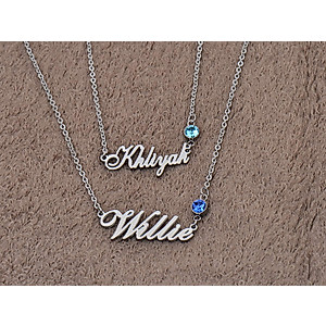 GR35Z9 Customized Silver Name Necklace with Dainty Birthstone for her Jennie