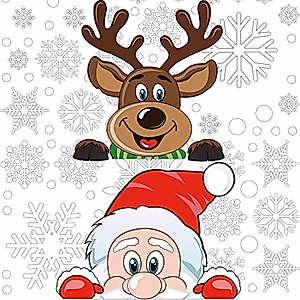 300 PCS 8 Sheet Christmas Snowflake Window Cling Stickers for Glass, Xmas Decals Decorations Holiday Snowflake Santa Claus Reindeer Decals for Party