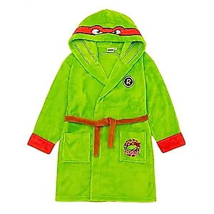 Teenage Mutant Ninja Turtles Boys Hooded Bathrobe Kids Superhero Dressing Gown in Green Cosy Comic Fleece Children Toddlers