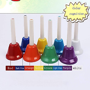Yalloy Handbells Set Metal Hand Bells Set Coloful Toddler Handbell Musical Toy 8 Note Diatonic For Kids Bells Instrument,Festival,Musical Teaching,Church Chorus,Wedding,Family Party