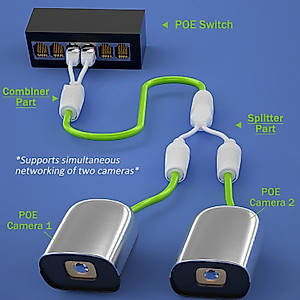 Ethernet Splitter, Waterproof PoE Combiner Splitter Adapter, Run 2 IP Cameras on 1 Network Cable