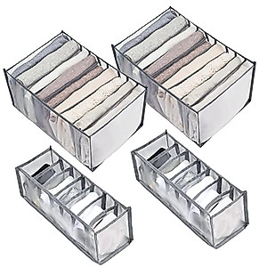 SelfTek 4 Pcs Wardrobe Clothes Organizer, Foldable Drawer Organizers for Clothing, 7 Grids Clothes Compartment Storage Box for Socks, Skirts, T-shirts, Jeans and underwear Organizers and Storage