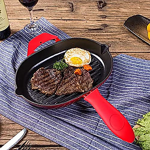 FEROTED 8 Pcs Pot Handle Covers, Silicone, Red+Black, 4xSilicone Hot Handle Holders, 4xSilicone Lid Covers