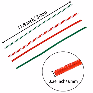 Livder 400 Pieces Christmas Pipe Cleaners Chenille Stems for DIY Art Crafts Decorations Supplies, Red Green White