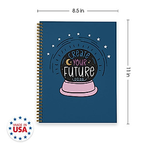 Create Your Future 8.5" x 11" Crystal Ball Spiral Notebook/Journal, 120 Dot Grid Ruled Pages, Durable Twin Loop Gloss Laminated Cover, Gold Wire-o Spiral/Made in the USA