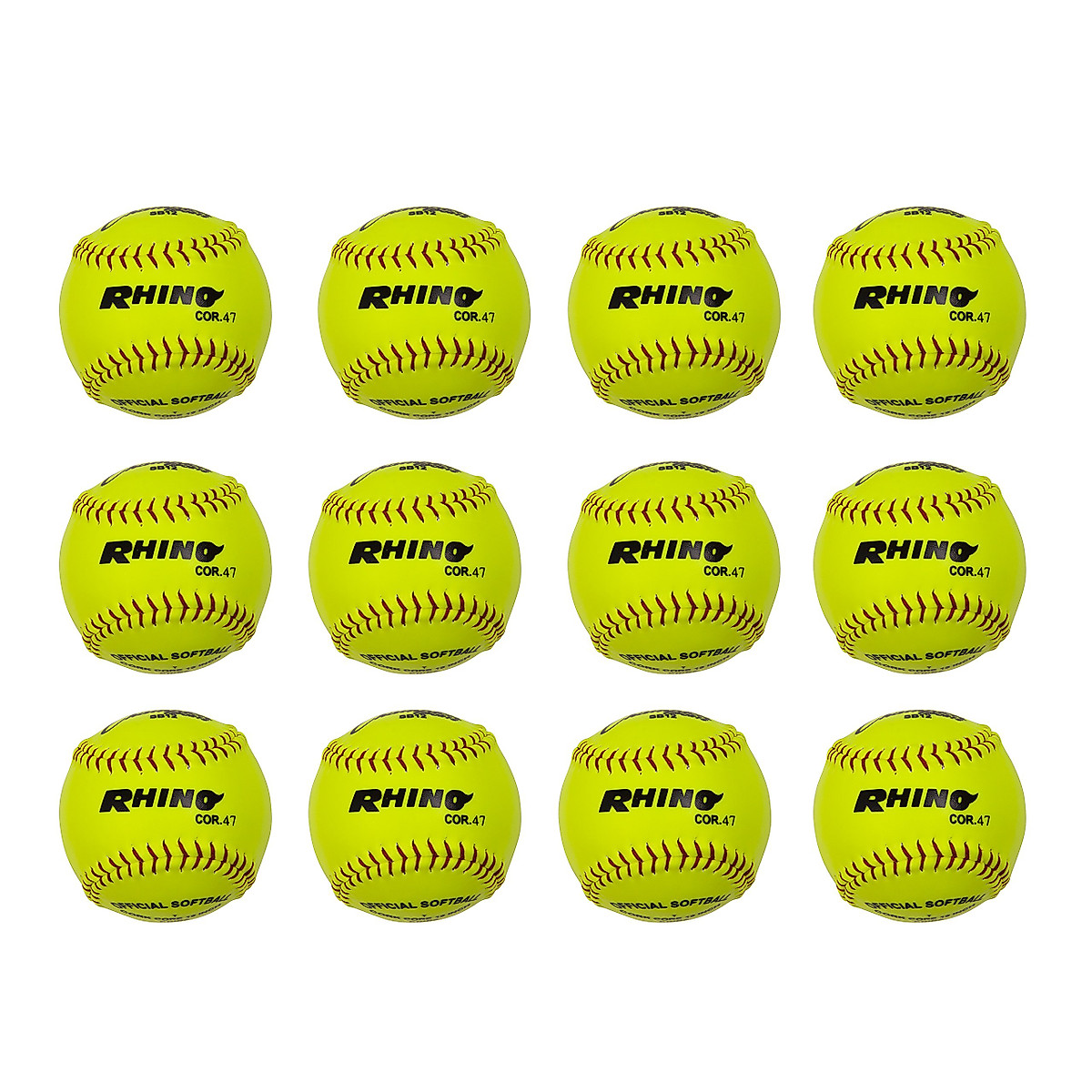 Champion Sports 12" Syntex Leather Cover Softballs - Cork Core - Medium Compression - NFHS Approved - Raised Seams - Optic Yellow - Pack of 12