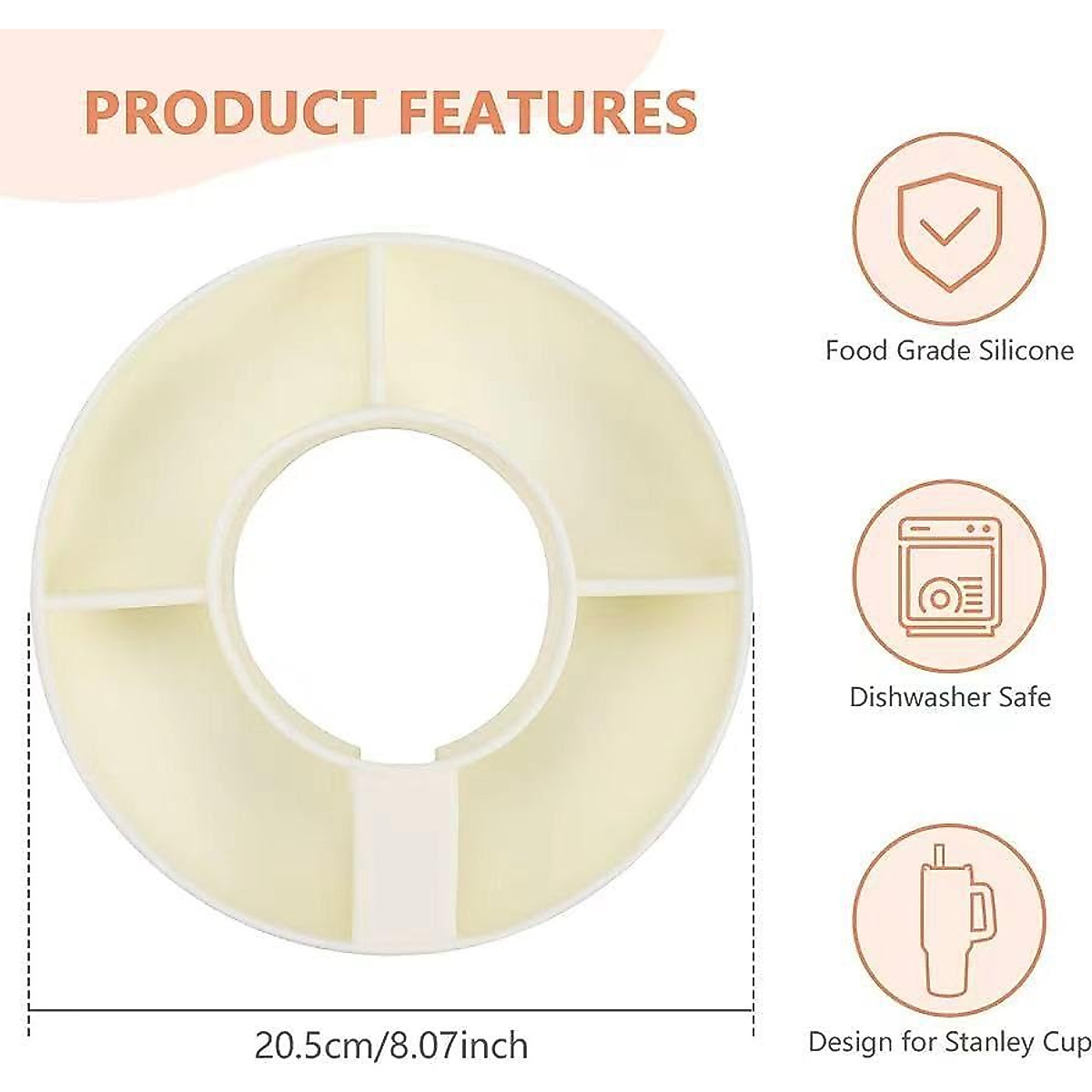 Snack Ring for Stanley Cup 40 oz with Handle, Snack Container for Stanley Tumbler 40 oz, 4 Compartment Reusable Snack Platters for Stanley Quencher Adventure (pink)