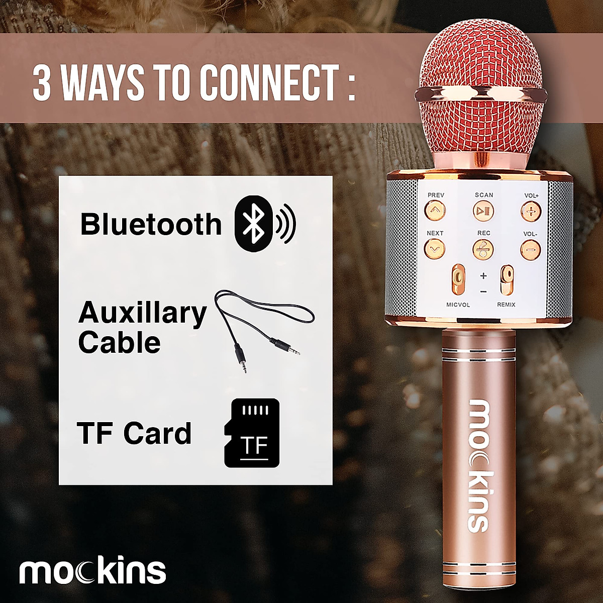 Mockins Rose Karaoke Microphone Wireless w/Built-in Speaker | Wireless Microphones Bluetooth Compatible w/iPhone & Android | Bluetooth Karaoke Microphone for Kids | Portable Microphone Karaoke Mic