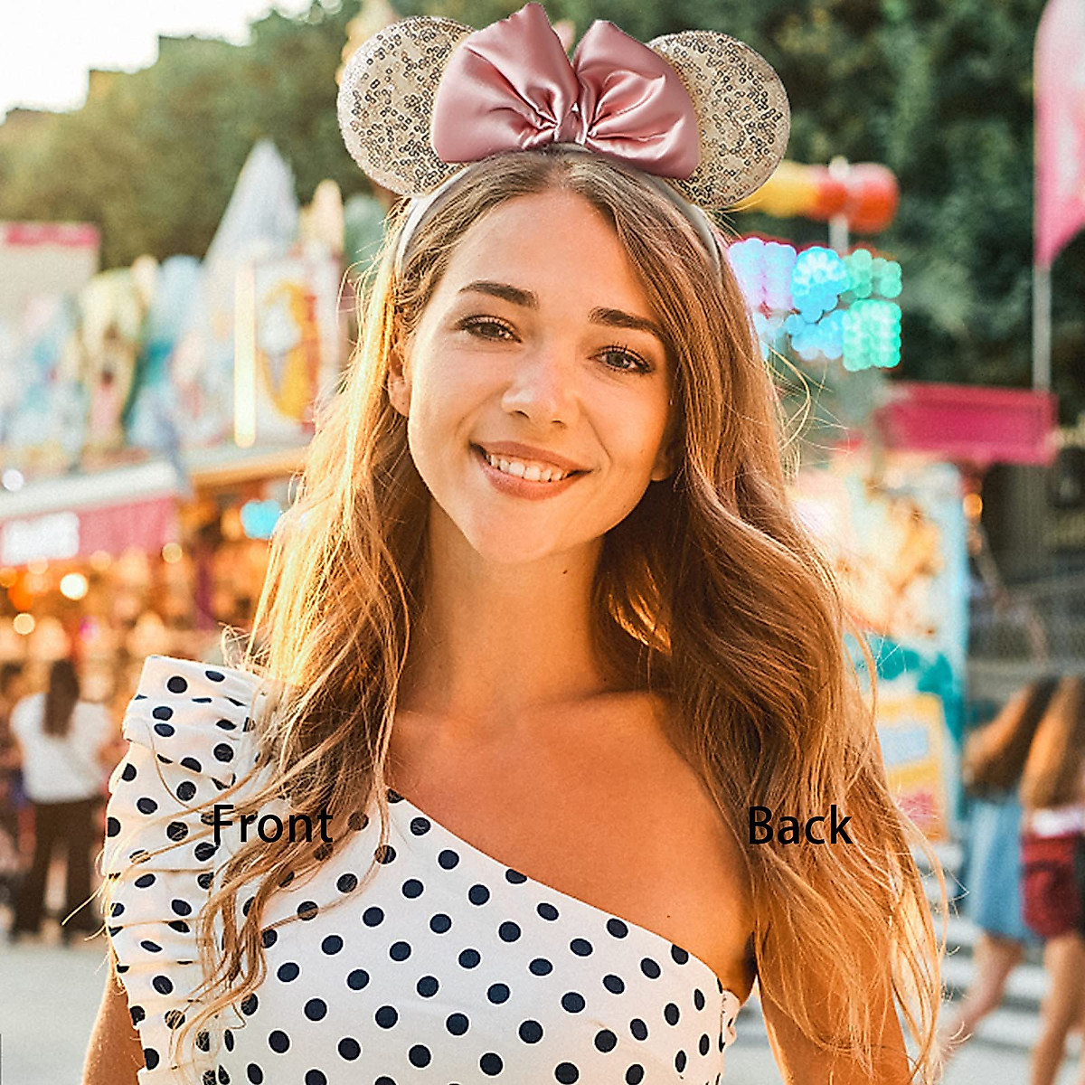 ZYTJ 2 Pcs Mouse Ears Headbands,Shiny Bows Mouse Ears Headbands for Birthday Parties, Themed Events, A Perfect Addition to Your Trip Essentials and Accessories for Women Neutral-pinkbow