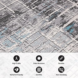 Rugshop Distressed Abstract Stain Resistant Soft Area Rug 7' 10" x 10' Blue