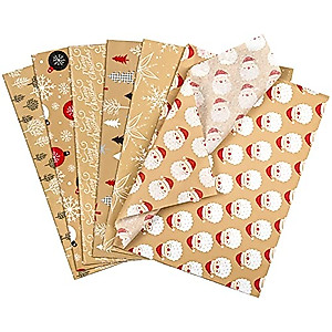 MAYPLUSS Christmas Wrapping Tissue Paper - 90 Sheets - Kraft Santa Design - 13.7 inch X 19.7 inch Per Sheet