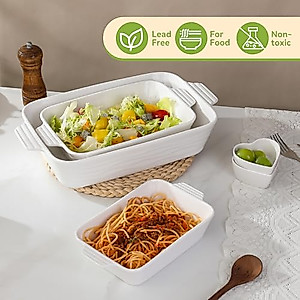 Baking Dish for Oven Casserole Dishes Bakeware Set With Ramekin Ceramic Lasagna Pan 9×12.8 Inch Large Deep Baking Dishes Rectangular Non-Stick Baking Pans for Kitchen Baking and Roasting White