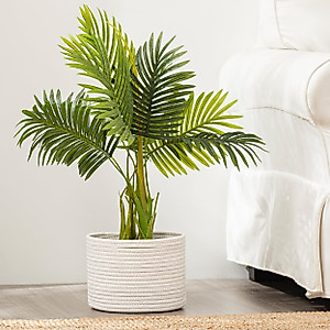 UBBCARE Small Basket for Organizing, Round Woven Basket With Handles, Small Storage Basket for decor, Grey Cotton Rope Basket (9.5" x 9.5" x 7.1")